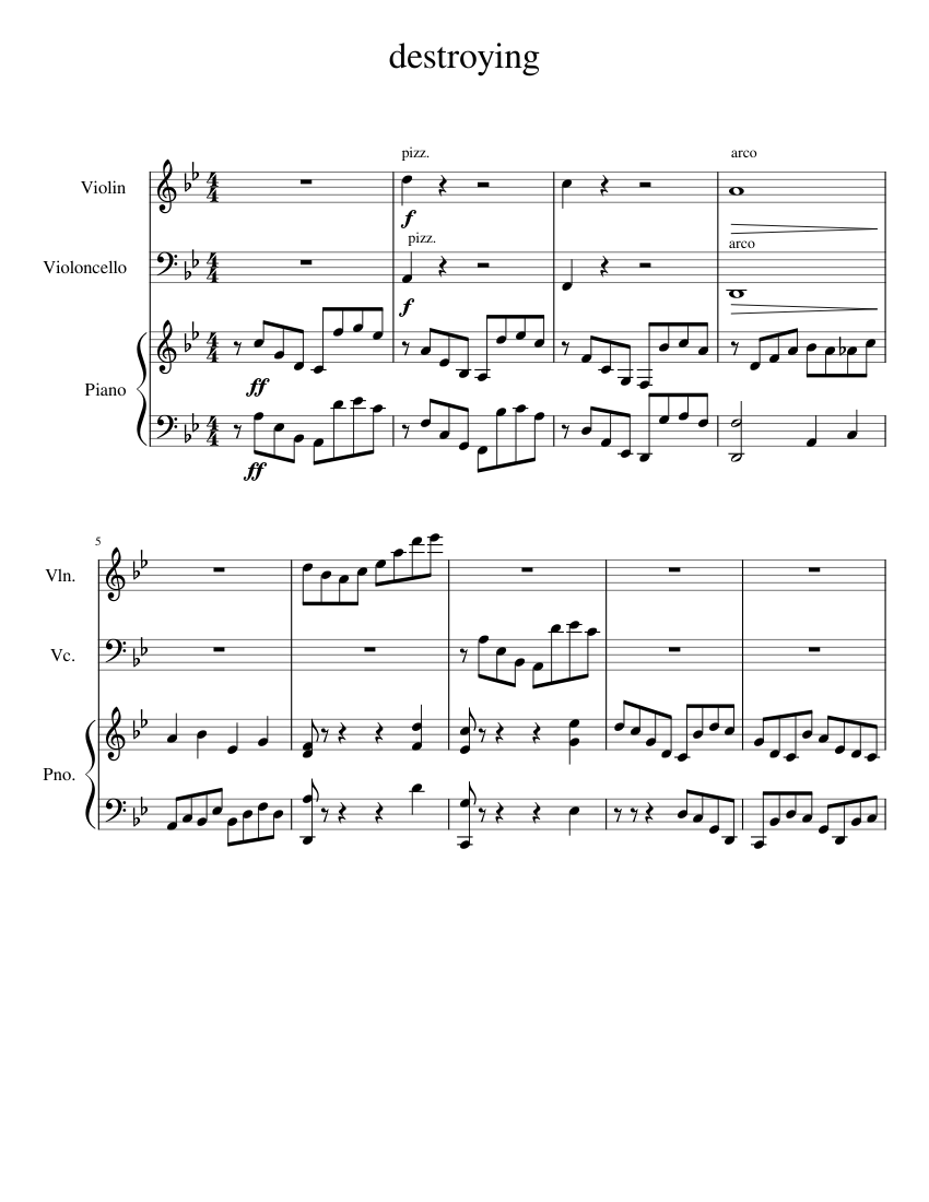 Destroying Sheet music for Piano, Violin, Cello (Piano Trio ...
