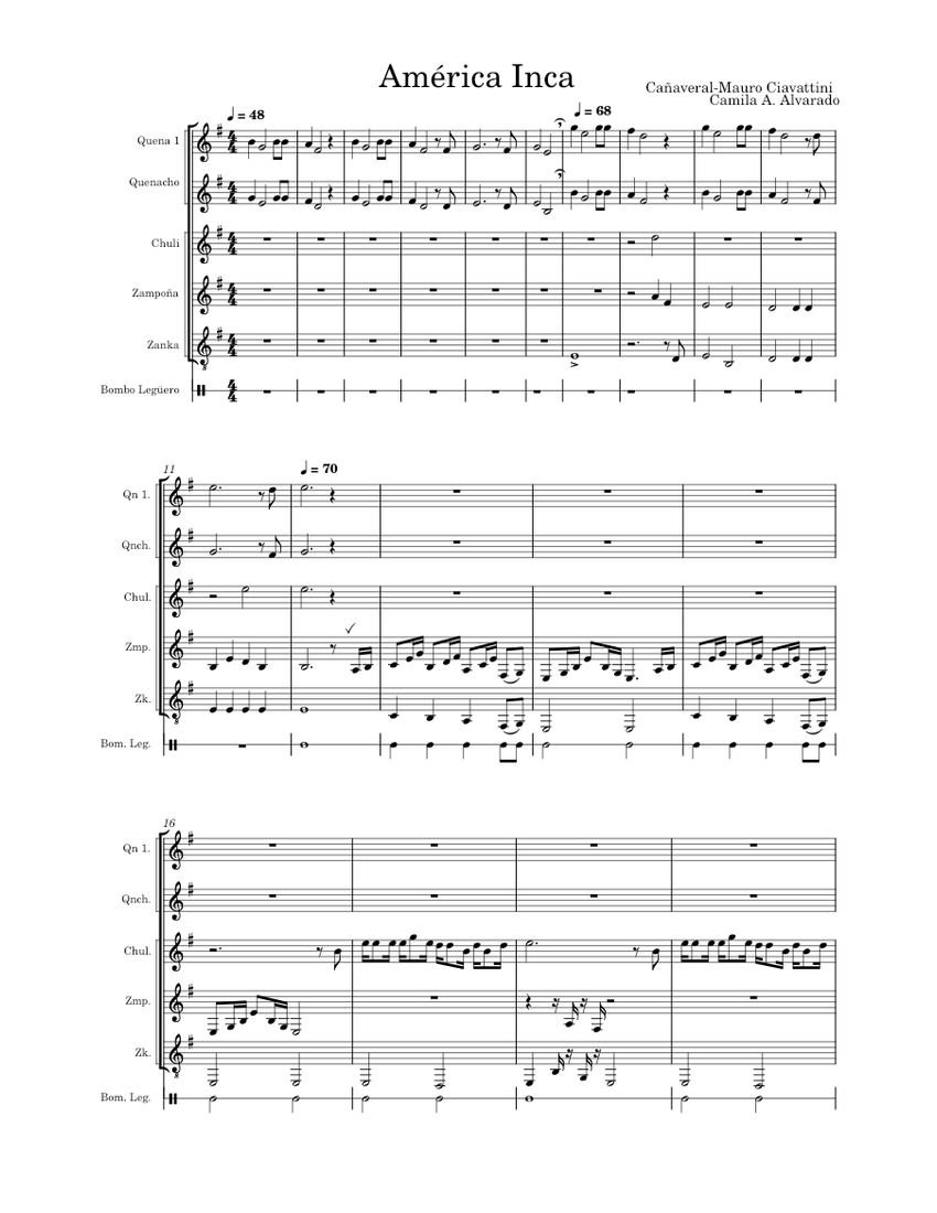 America Inca (Cañaveral) – Mauro Ciavattini América Inca Sheet Music ...