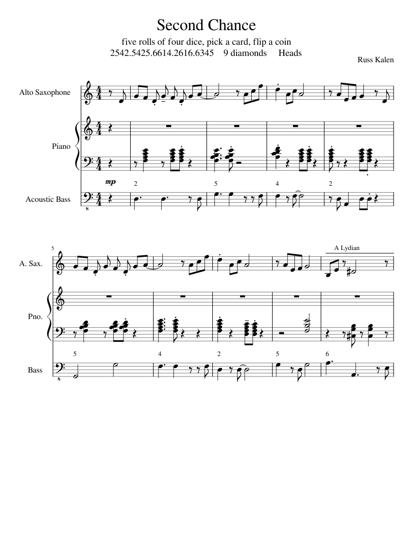 Second Chance Sheet music for Piano, Saxophone alto, Bass guitar (Mixed ...