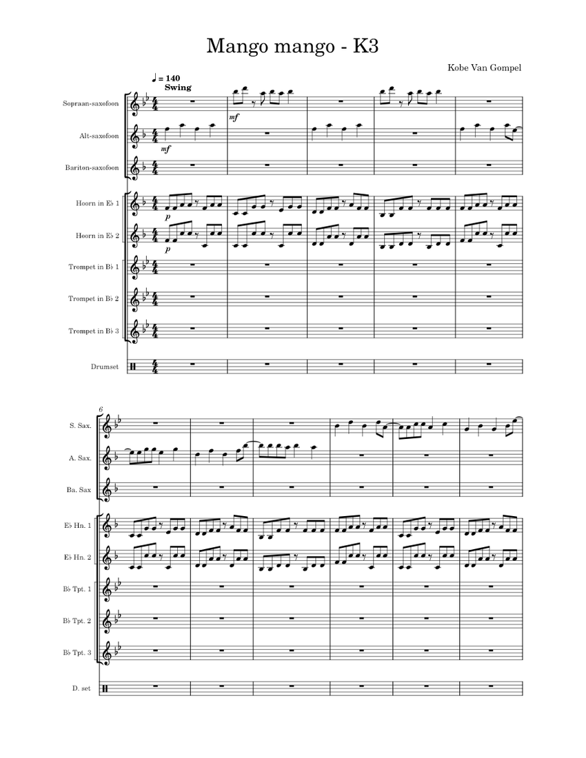 Mango mango - K3 Sheet music for Saxophone alto, Saxophone baritone ...