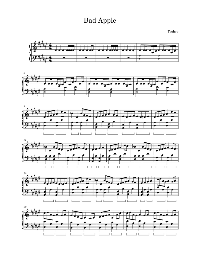 Bad Apple – Touhou Bad Apple Sheet music for Piano (Solo) | Musescore.com