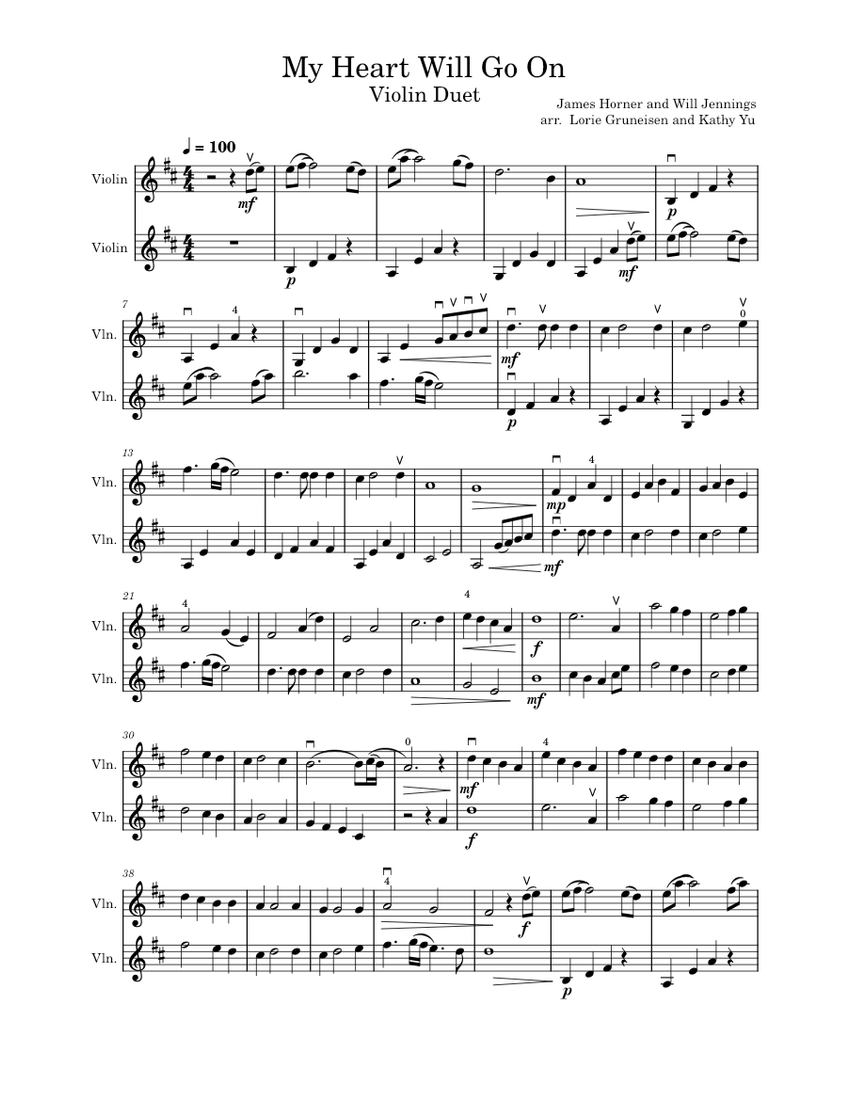 My Heart Will Go On (Titanic) Duet for Two Violins Sheet music for ...