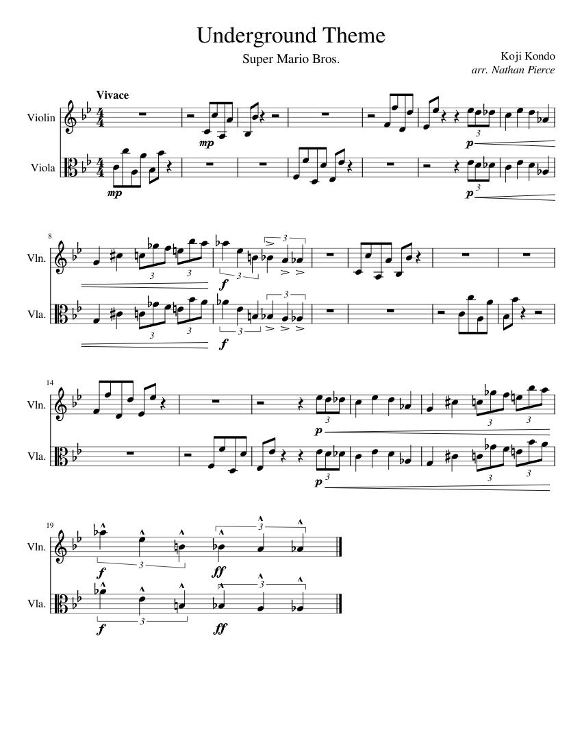 Super Mario Bros. - Underground Theme Sheet Music for Violin, Viola ...