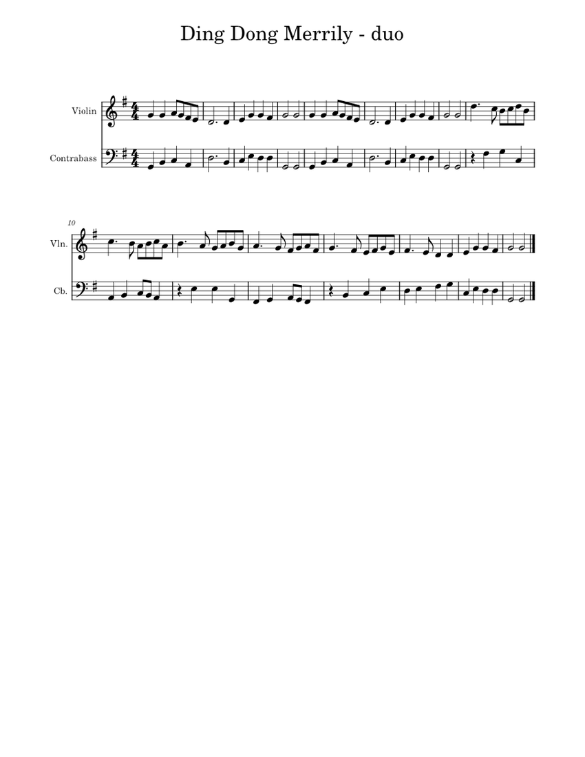Ding Dong - duo 2 Sheet music for Contrabass, Violin (String Duet ...