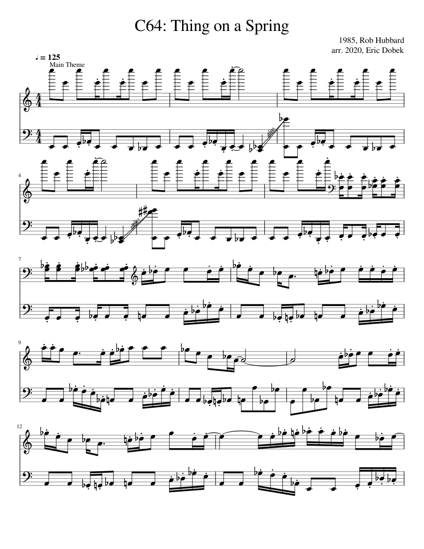 C64: Thing on a Spring - Rob Hubbard Sheet music for Piano (Solo ...
