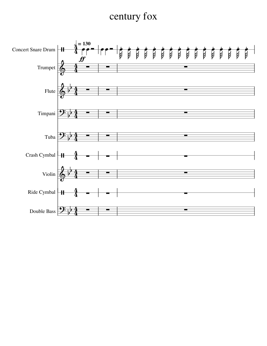 20th Century Fox Fanfare Sheet music for Tuba, Flute, Contrabass ...