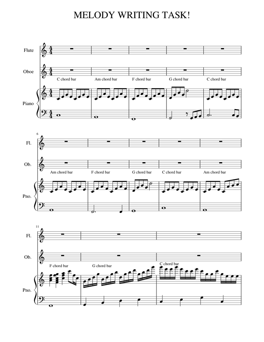 Melody Writing Task for University Demonstration Melody Writing Task ...