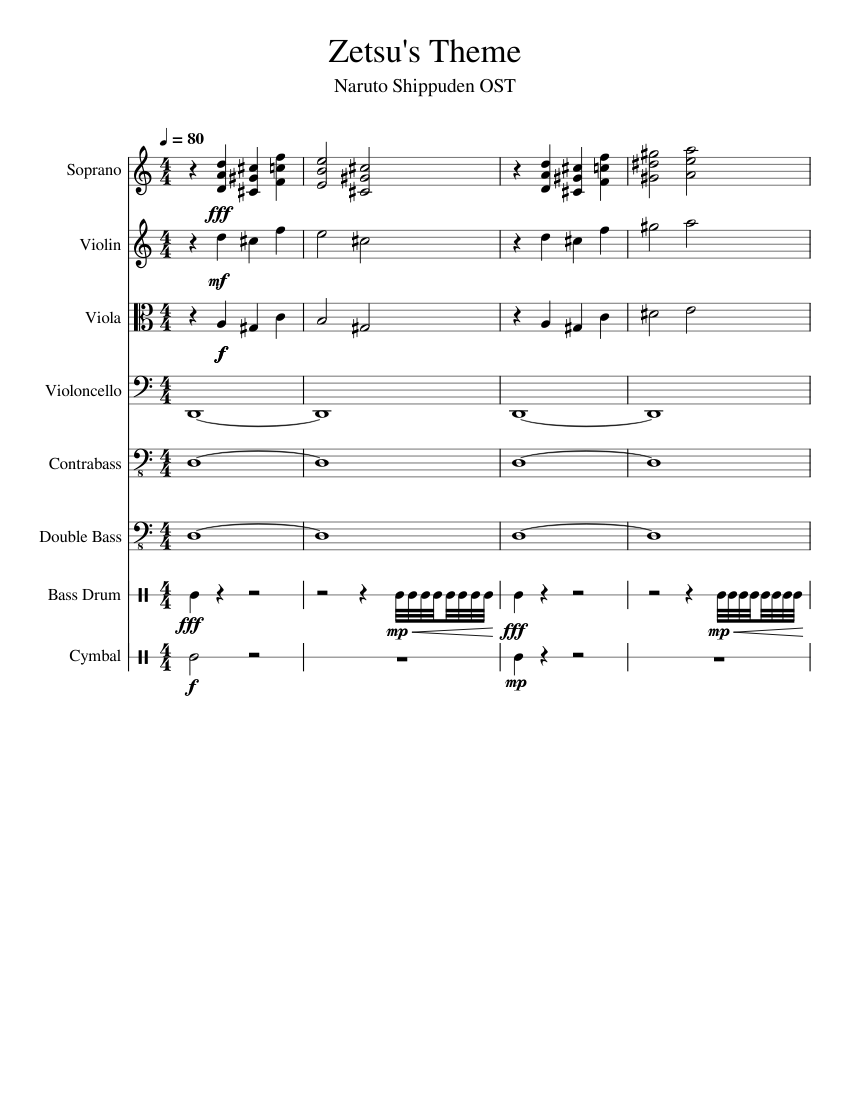 Zetsu's theme – Naruto Sheet music for Soprano, Contrabass, Crash ...