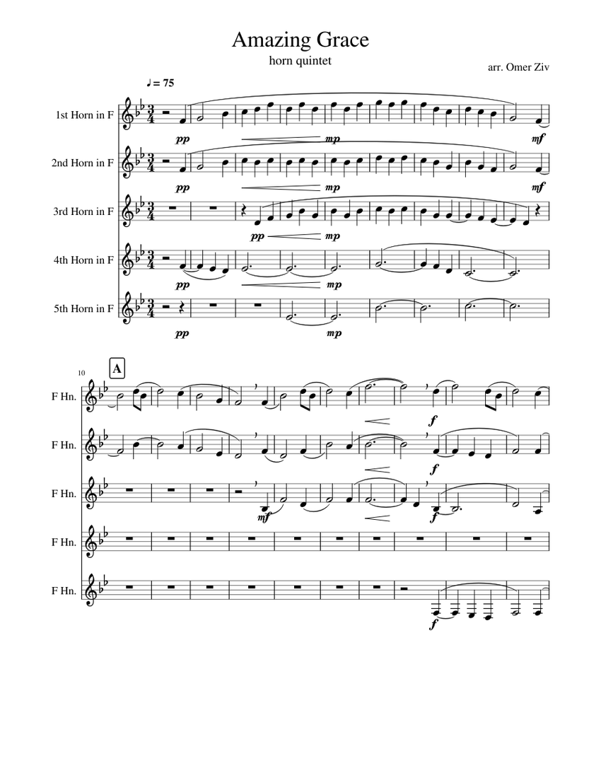 Amazing Grace - horn quintet Sheet Music for French horn (Brass ...