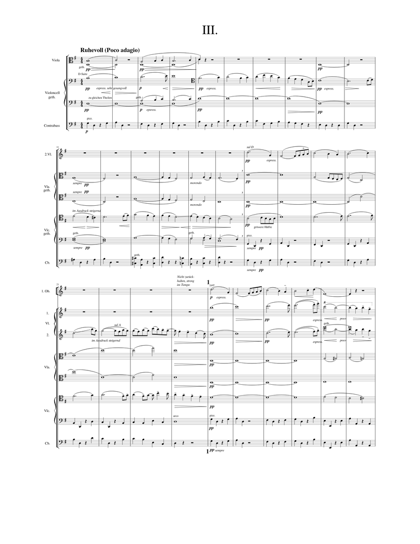 Mahler Symphony No. 4, 3rd Movement Sheet Music for Flute piccolo, Flute, Oboe, Clarinet in b ...