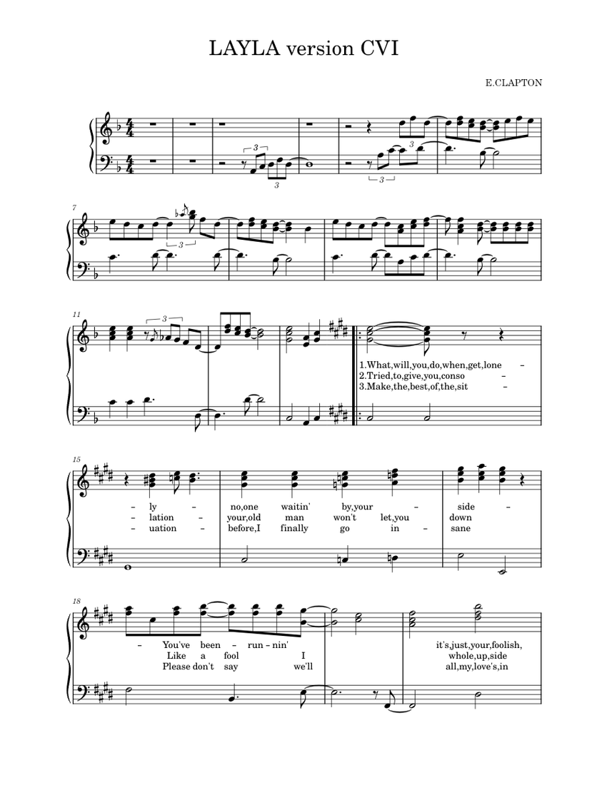LAYLA version CVI Sheet Music for Piano (Piano-Voice) | MuseScore.com