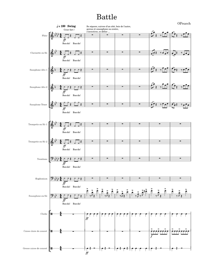 Battle ! Sheet music for Trombone, Euphonium, Flute, Clarinet in b-flat ...