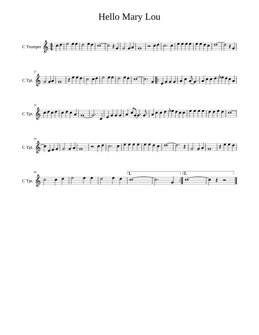 Hello Mary Lou Sheet Music for Trumpet other (Solo) | MuseScore.com
