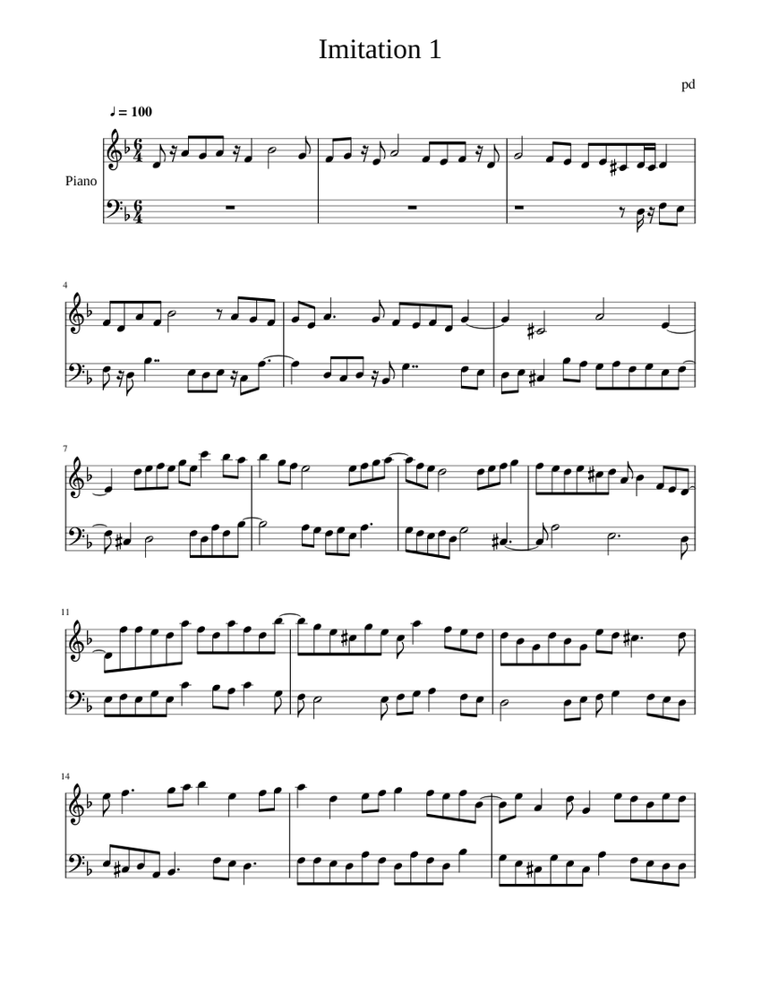 Imitation 1 Sheet music for Piano (Solo) Easy | Musescore.com