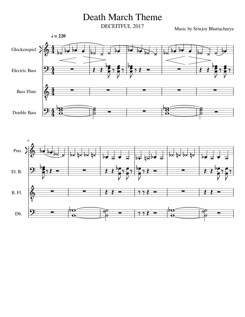 DEATH MARCH Sheet music for Piano, Contrabass, Bass guitar, Flute bass ...