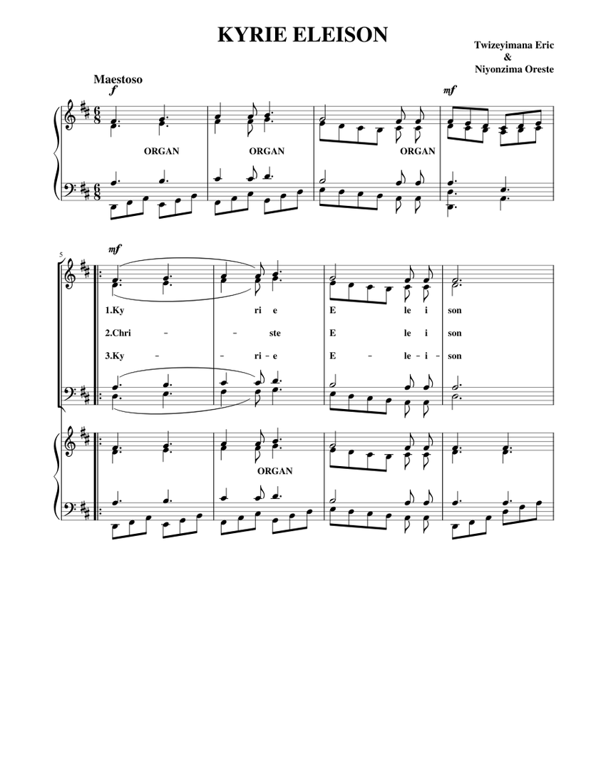 Kyrie eleison By eric & oreste Sheet music for Organ, Brass group ...