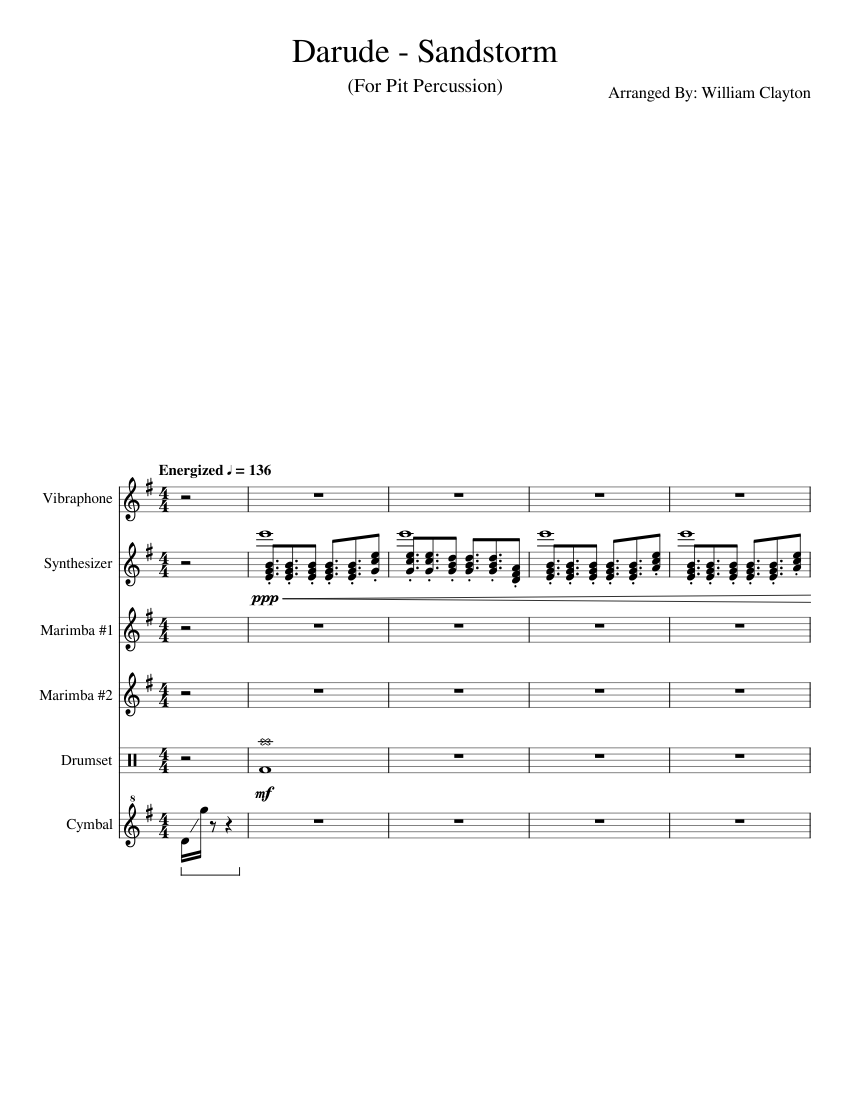 Darude - Sandstorm (Pit Percussion) Sheet Music for Timpani, Vibraphone ...
