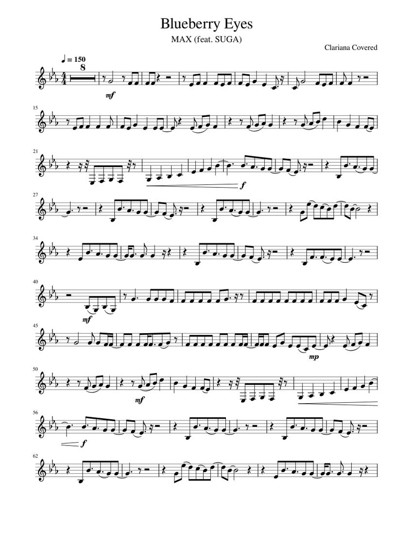 Blueberry Eyes - MAX (feat. SUGA) Sheet music for Clarinet in b-flat ...