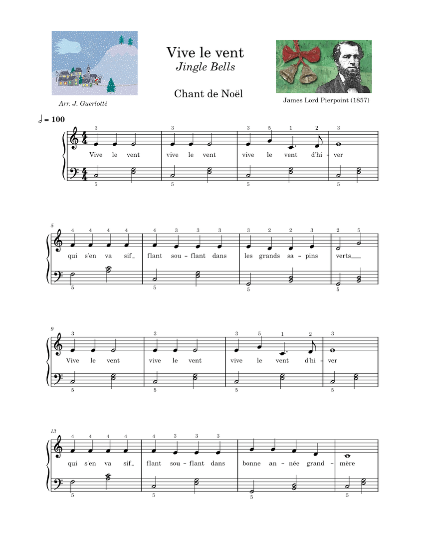 Vive le vent – James Lord Pierpoint Sheet Music for Piano (Solo) easy ...