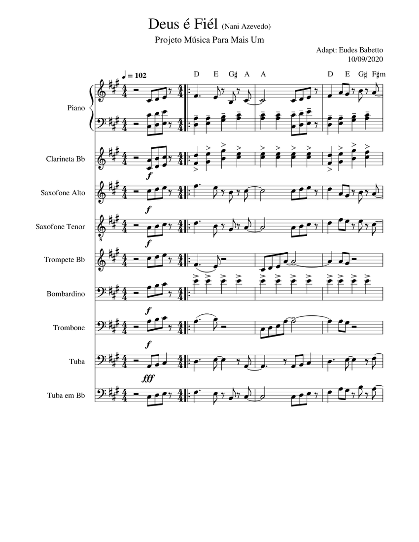 Deus_é_Fiél_(Nani_Azevedo) Sheet music for Piano, Trombone, Euphonium ...