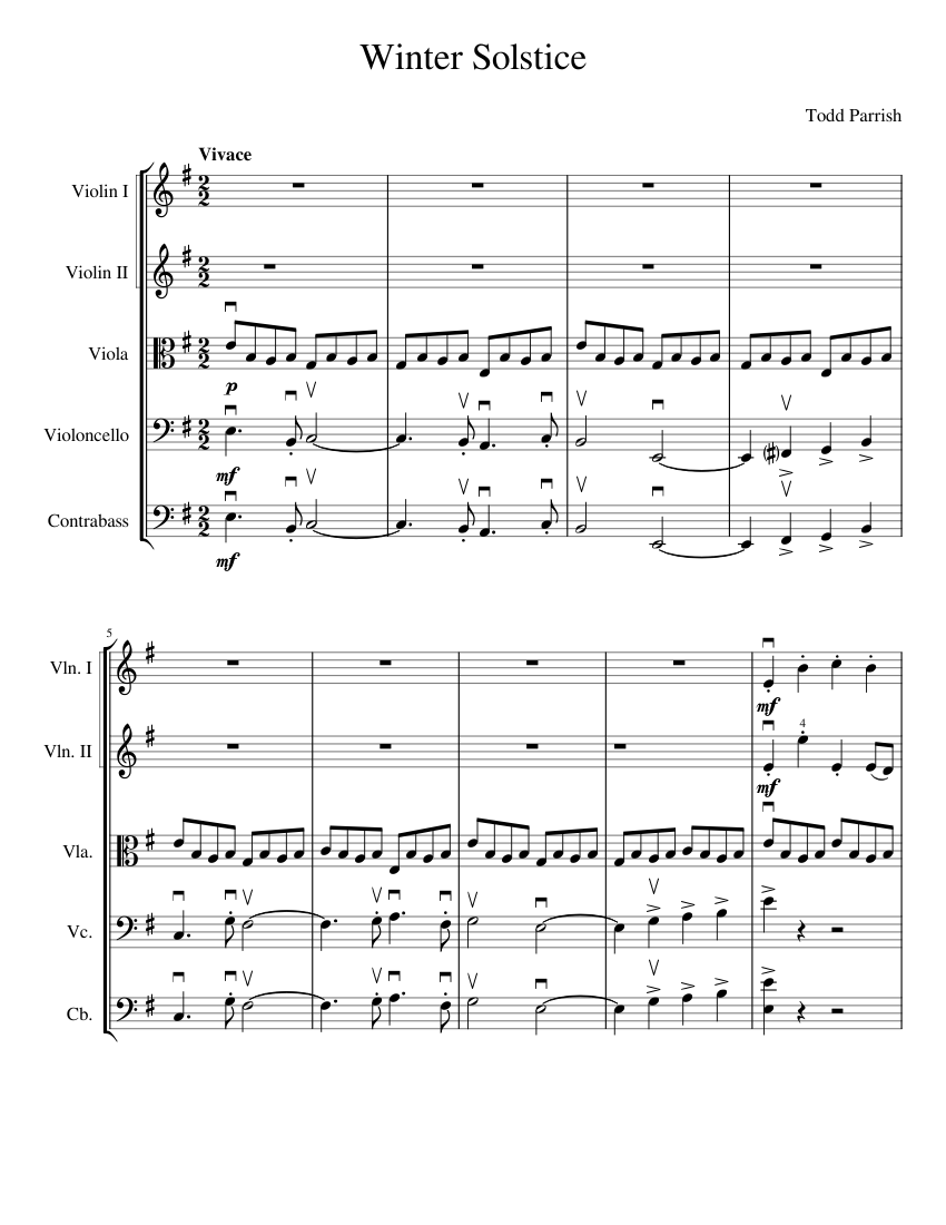 Winter Solstice Sheet Music for Contrabass, Violin, Viola, Cello ...