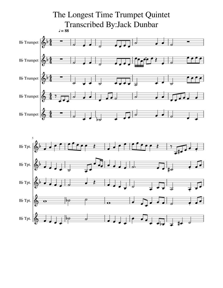 The Longest Time Trumpet Quintet Sheet music for Trumpet in b-flat ...