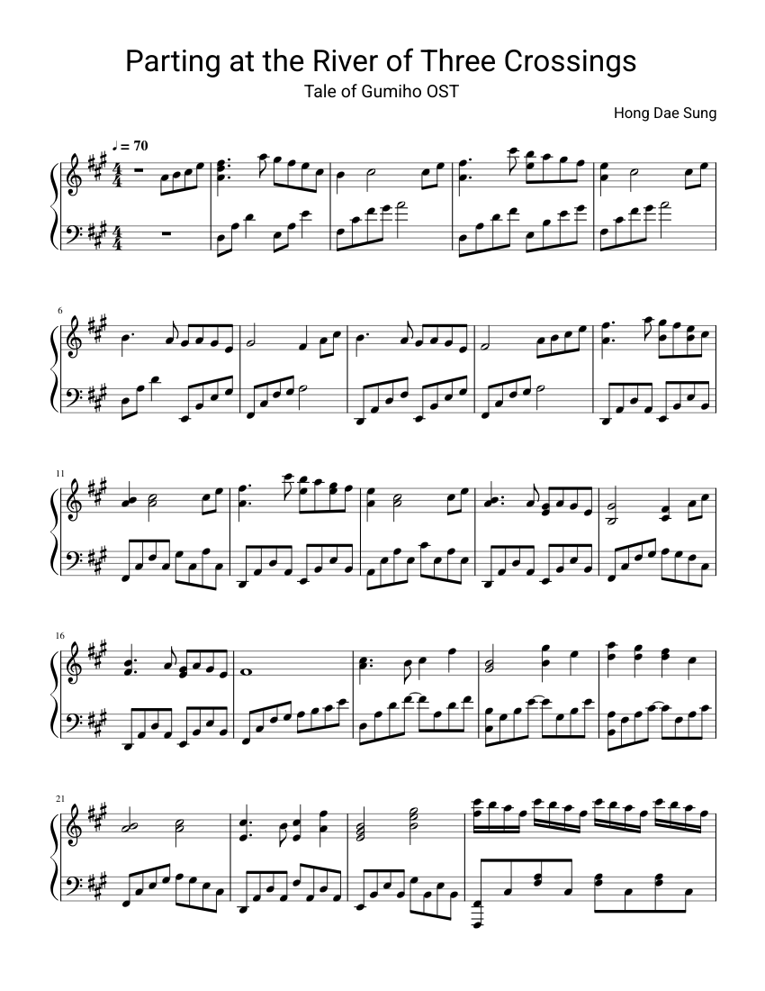 Parting at the River of Three Crossings Sheet Music for Piano (Solo ...