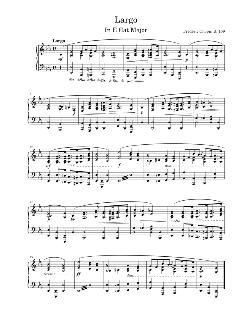 Largo for piano in E Flat Major, B. 109 - Frédéric Chopin Sheet Music ...