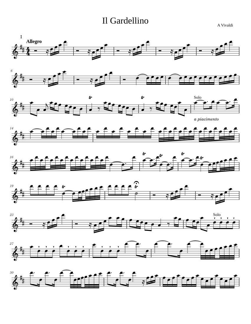 level 10-Vivaldi - Flute concerto in D major, RV 428-Flute part Sheet ...
