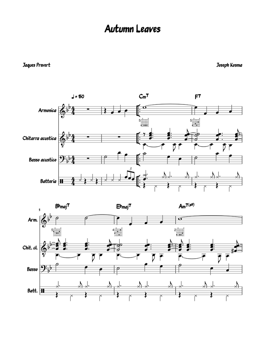 Autumn Leaves Sheet music for Guitar, Bass guitar, Drum group ...