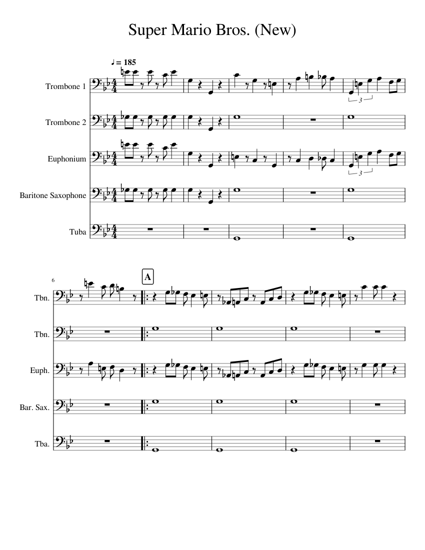 Super Mario Bros. Sheet music for Trombone, Euphonium, Tuba, Saxophone ...