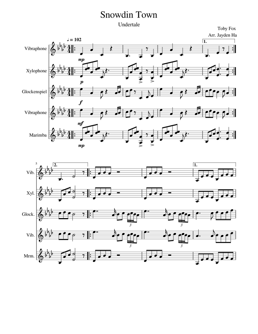 Snowdin Town Sheet music for Vibraphone, Glockenspiel, Marimba ...