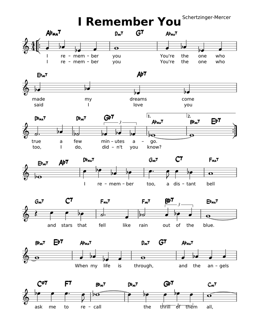 I Remember You Sheet Music with Chords for Piano (Solo) Easy ...