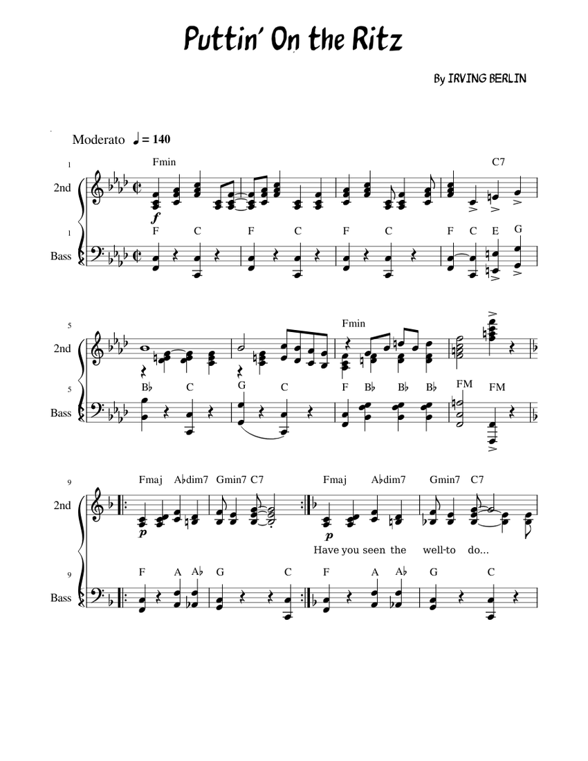 Puttin' On the Ritz Sheet Music with Chords for Accordion (Solo ...
