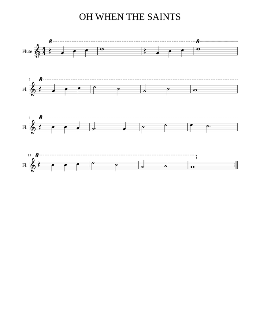 OH WHEN THE SAINTS Sheet music for Flute (Solo) | Musescore.com