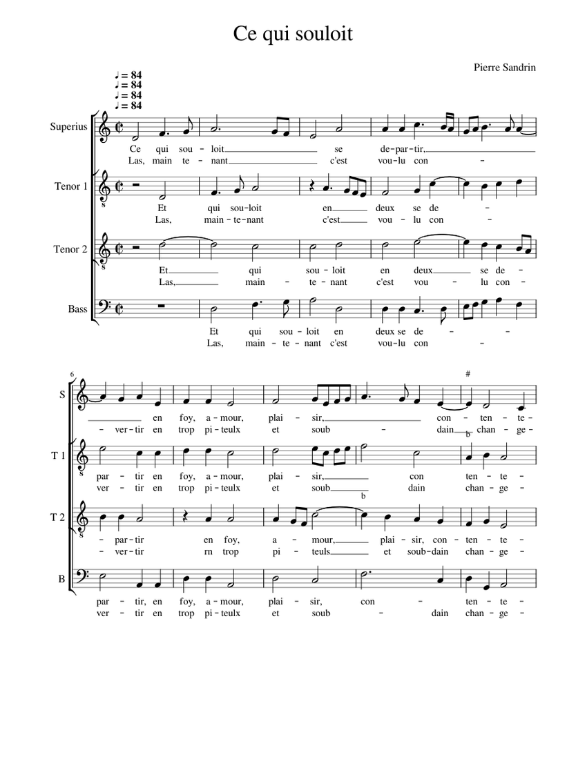 Ce qui souloit - Pierre Sandrin - piano tutorial