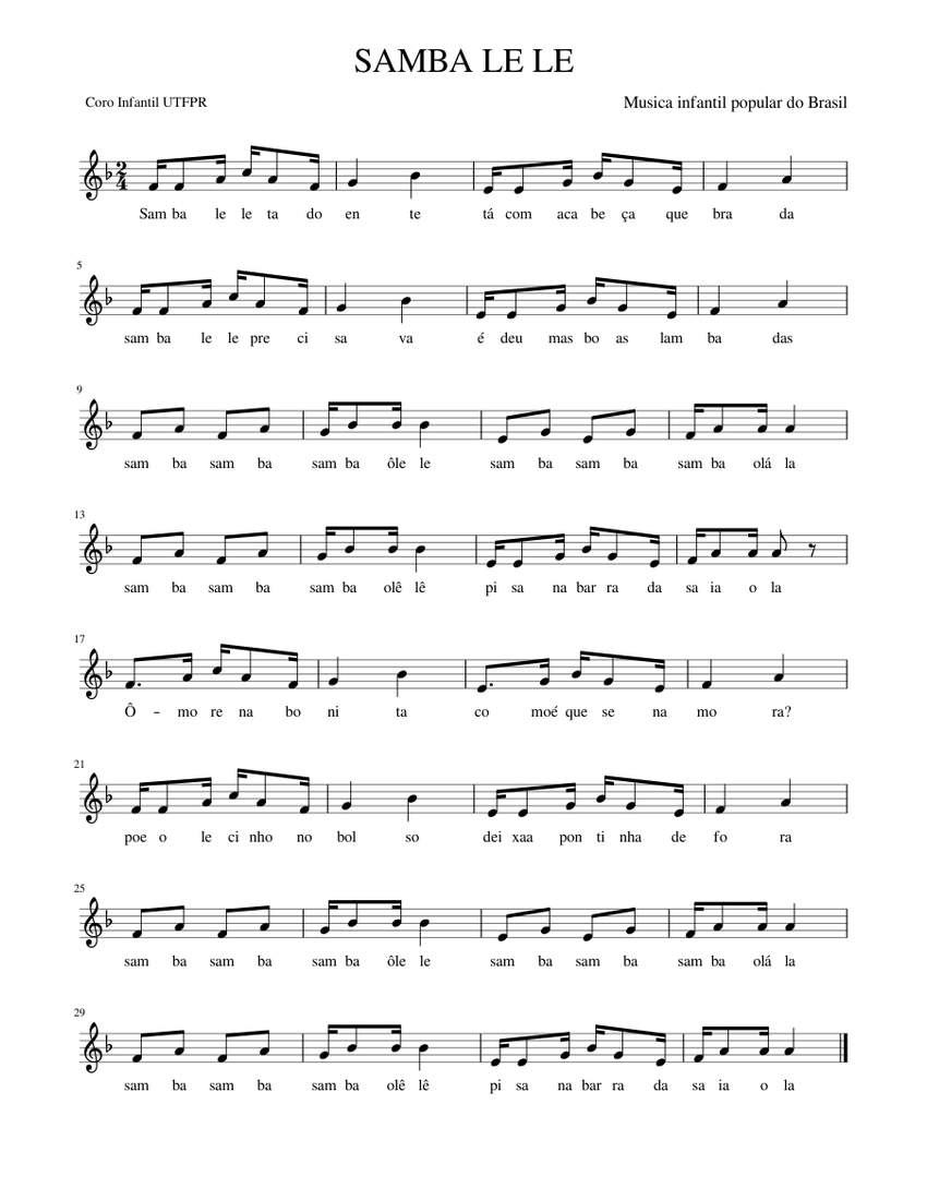 SAMBA LE LE Sheet music for Piano (Solo) | Musescore.com