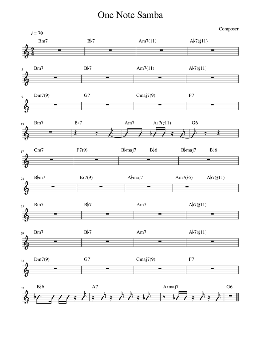 One_Note_Samba Sheet music for Piano (Solo) Easy | Musescore.com