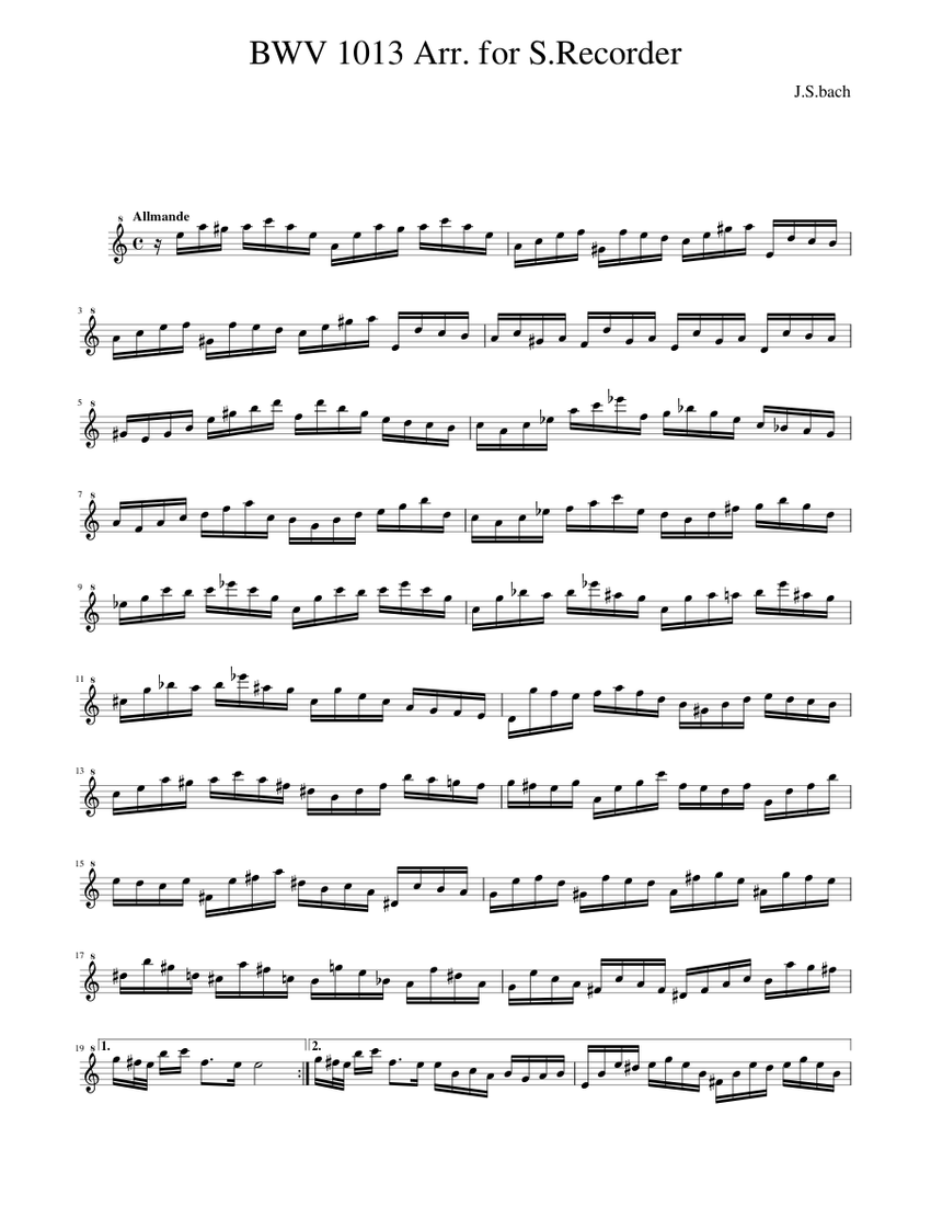 Partita in A minor, BWV 1013 – Johann Sebastian Bach Arr. for S ...