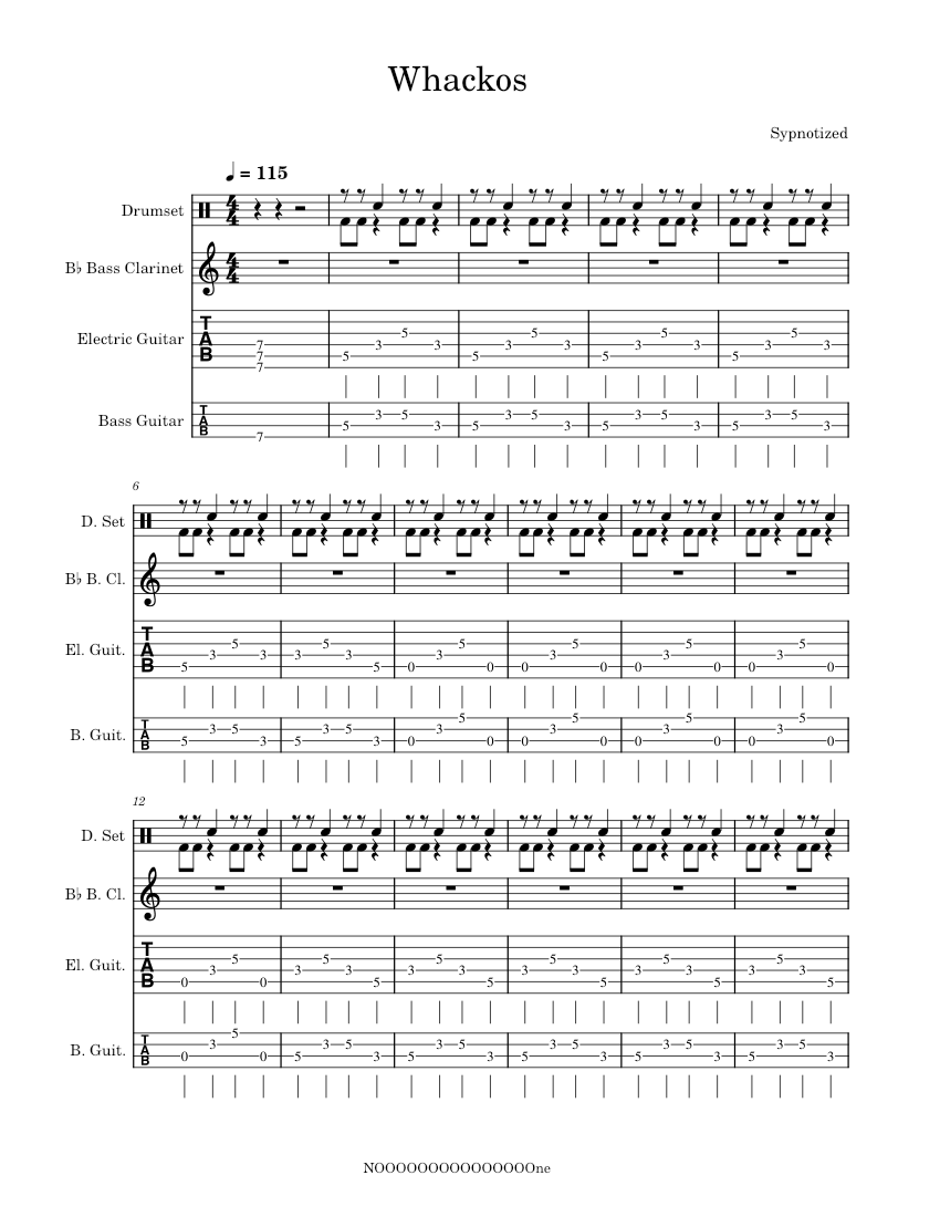 Whackos Sheet music for Clarinet bass, Guitar, Bass guitar, Drum group ...