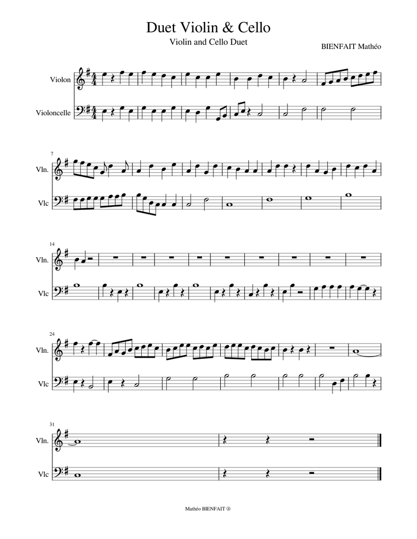 Duet Violin & Cello Sheet music for Violin, Cello (String Duet ...
