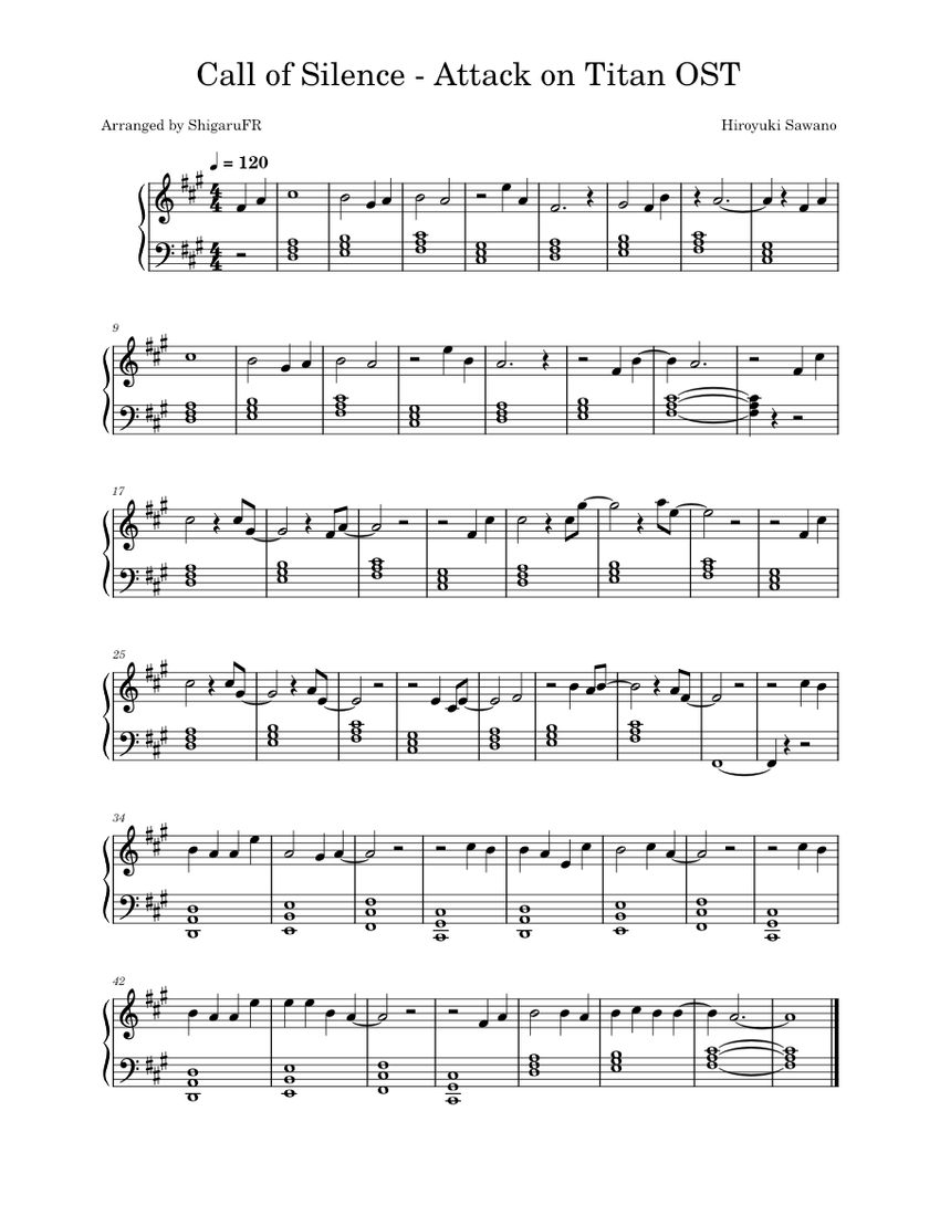 Call of Silence – Hiroyuki Sawano | Attack on Titan OST Easy (Short Ver.) Sheet Music for Piano ...