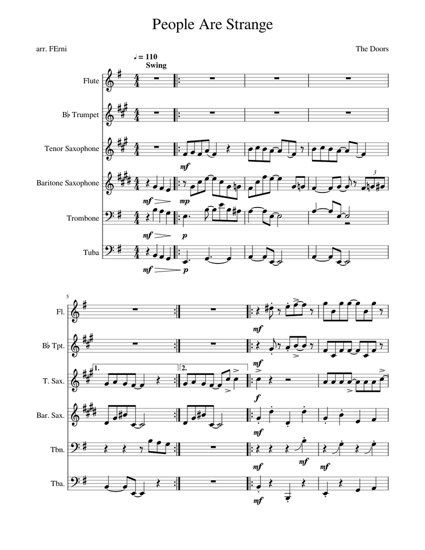 People Are Strange Sheet Music for Trombone, Tuba, Flute, Saxophone ...