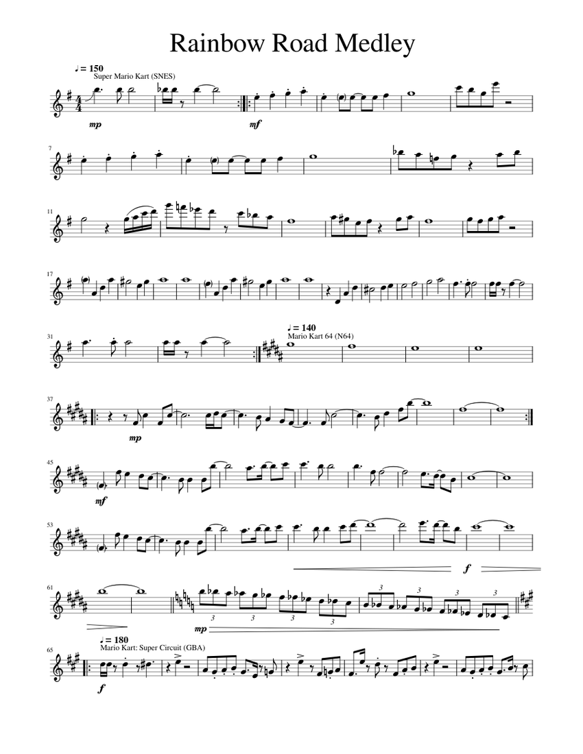 Rainbow Road Tenor Sax Medley Sheet Music for Saxophone tenor (Solo ...