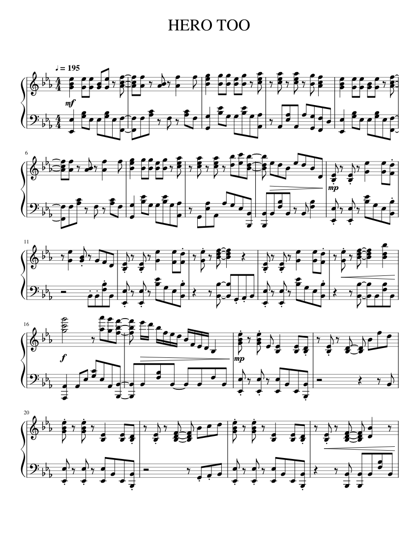 HERO TOO - Boku no Hero Academia Sheet Music for Piano (Solo ...