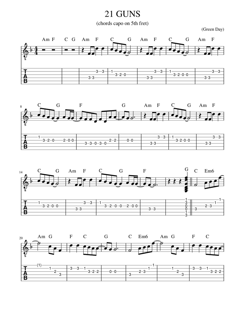 21 GUNS Sheet music for Guitar (Solo) | Musescore.com