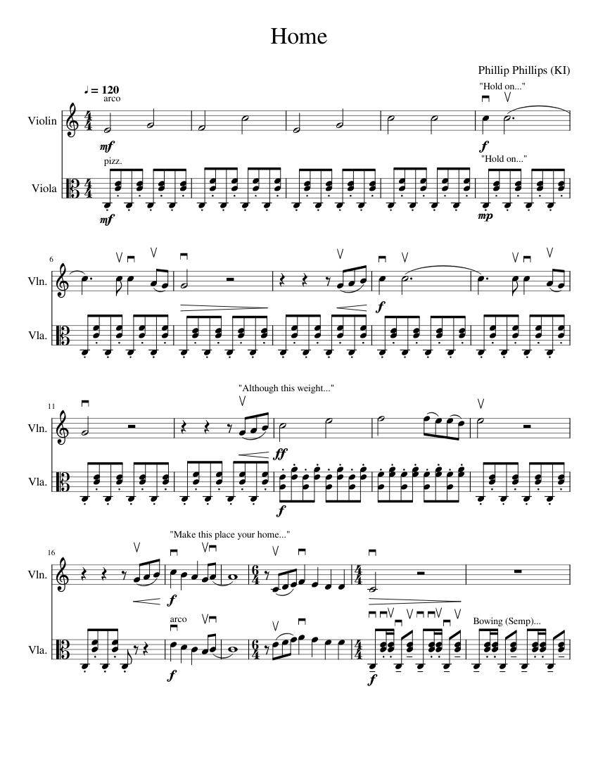 Home (Phillip Phillips) (Violin + Viola Duet) Sheet music for Violin ...