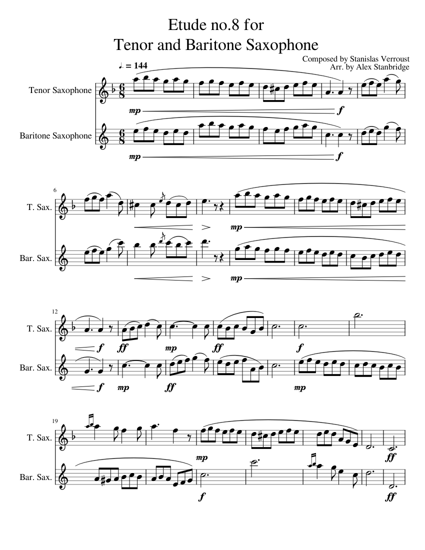 Etude no.8 for Tenor and Baritone Sax Sheet Music for Saxophone tenor ...