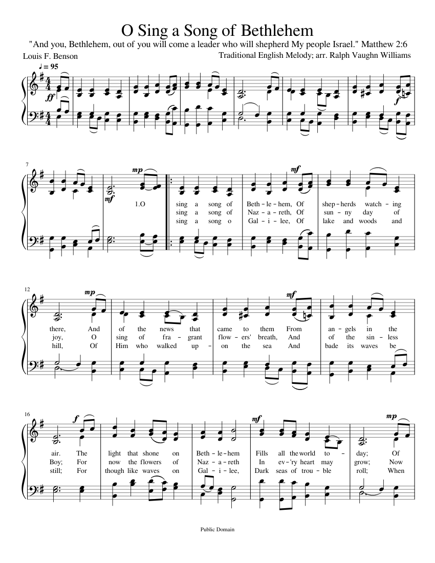 O Sing a Song of Bethlehem Sheet Music for Piano (Solo) Easy ...