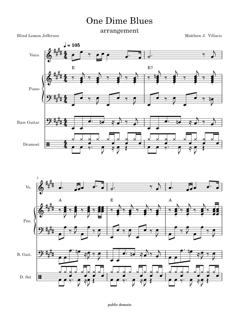 One_Dime_Blues Sheet music for Piano, Vocals, Bass guitar, Drum group ...